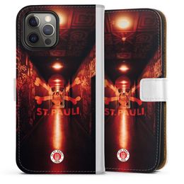 DeinDesign iPhone 12 Pro Max Handy Klapph&uuml;lle Handyh&uuml;lle aus Kunst Leder wei&szlig; Flip Case Fc St. Pauli Official Licensed Product Sideflip mit Lasche