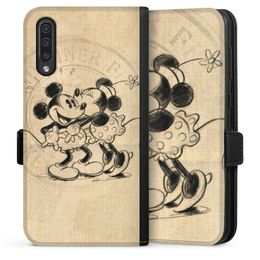 DeinDesign Galaxy A50 Handy Klapph&uuml;lle Handyh&uuml;lle aus Kunst Leder schwarz Flip Case Minnie Mouse Vintage Mickey Mouse Sideflip mit Lasche