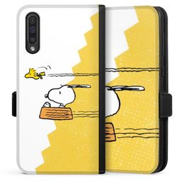 DeinDesign Galaxy A50 Handy Klapph&uuml;lle Handyh&uuml;lle aus Kunst Leder schwarz Flip Case Snoopy Peanuts Children Sideflip mit Lasche