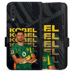 DeinDesign Galaxy A50 Handy Klapph&uuml;lle Handyh&uuml;lle aus Kunst Leder schwarz Flip Case Borussia Dortmund Gregor Kobel Bvb Sideflip mit Lasche