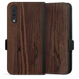 DeinDesign Galaxy A50 Handy Klapph&uuml;lle Handyh&uuml;lle aus Kunst Leder schwarz Flip Case Wooden Look Wood Nut Tree Sideflip mit Lasche