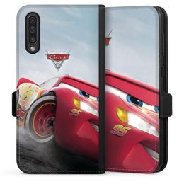 DeinDesign Galaxy A50 Handy Klapph&uuml;lle Handyh&uuml;lle aus Kunst Leder schwarz Flip Case Lightning Mcqueen 95 Official Licensed Product Cars Sideflip mit Lasche