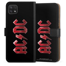DeinDesign Galaxy A22 5G Handy Klapph&uuml;lle Handyh&uuml;lle aus Kunst Leder schwarz Flip Case Logo Merchandise Acdc Sideflip mit langer Lasche