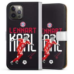 DeinDesign iPhone 12 Pro Max Handy Klapph&uuml;lle Handyh&uuml;lle aus Kunst Leder wei&szlig; Flip Case Official Licensed Product Fcb Lennart Karl Sideflip mit Lasche