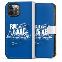 DeinDesign iPhone 12 Pro Max Handy Klapph&uuml;lle Handyh&uuml;lle aus Kunst Leder wei&szlig; Flip Case Official Licensed Product Ascent Fc Schalke 04 Sideflip mit Lasche