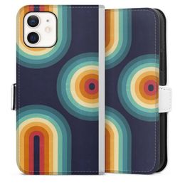 DeinDesign iPhone 12 Handy Klapph&uuml;lle Handyh&uuml;lle aus Kunst Leder wei&szlig; Flip Case Retro Colourful Rainbow Sideflip mit Lasche