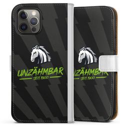 DeinDesign iPhone 12 Pro Max Handy Klapph&uuml;lle Handyh&uuml;lle aus Kunst Leder wei&szlig; Flip Case Horse Borussia M&ouml;nchengladbach Official Licensed Product Sideflip mit 