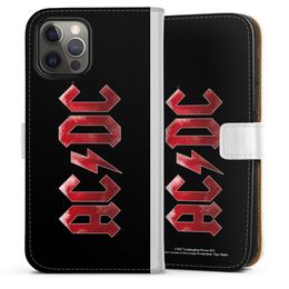 DeinDesign iPhone 12 Pro Max Handy Klapph&uuml;lle Handyh&uuml;lle aus Kunst Leder wei&szlig; Flip Case Acdc Merchandise Logo Sideflip mit Lasche