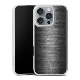 DeinDesign iPhone 16 Pro Handy Silikon H&uuml;lle Case wei&szlig; Handyh&uuml;lle Anthracite Metallic Look Metal Silikon Case