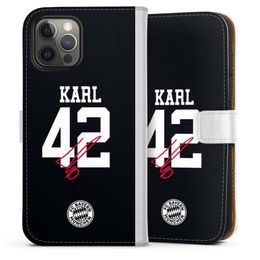DeinDesign iPhone 12 Pro Max Handy Klapph&uuml;lle Handyh&uuml;lle aus Kunst Leder wei&szlig; Flip Case Merchandise Fc Bayern M&uuml;nchen Lennart Karl Sideflip mit Lasche
