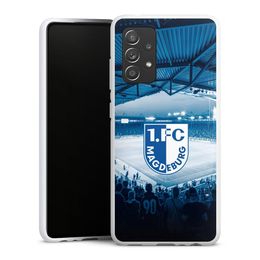 DeinDesign Galaxy A52s 5G Handy Silikon H&uuml;lle Case wei&szlig; Handyh&uuml;lle 1. Fc Magdeburg Stadium 1. Fcm Silikon Case