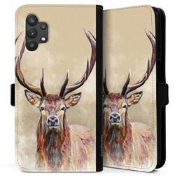 DeinDesign Galaxy A32 5G Handy Klapph&uuml;lle Handyh&uuml;lle aus Kunst Leder schwarz Flip Case Deer Reindeer Animal Look Sideflip mit langer Lasche