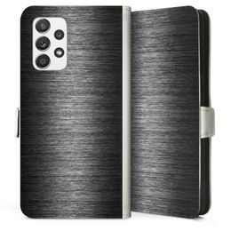 DeinDesign Galaxy A52s 5G Handy Klapph&uuml;lle Handyh&uuml;lle aus Kunst Leder wei&szlig; Flip Case Anthracite Metallic Look Metal Sideflip mit Lasche