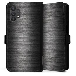 DeinDesign Galaxy A32 5G Handy Klapph&uuml;lle Handyh&uuml;lle aus Kunst Leder schwarz Flip Case Metal Metallic Look Anthracite Sideflip mit langer Lasche