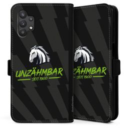 DeinDesign Galaxy A32 5G Handy Klapph&uuml;lle Handyh&uuml;lle aus Kunst Leder schwarz Flip Case Horse Borussia M&ouml;nchengladbach Official Licensed Product Sideflip mit 