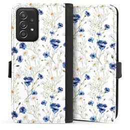 DeinDesign Galaxy A52s 5G Handy Klapph&uuml;lle Handyh&uuml;lle aus Kunst Leder schwarz Flip Case Flowers Flower Muster Sideflip mit Lasche