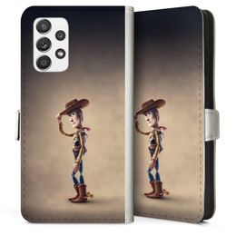 DeinDesign Galaxy A52s 5G Handy Klapph&uuml;lle Handyh&uuml;lle aus Kunst Leder wei&szlig; Flip Case Disney Pixar Toy Story Woody Sideflip mit Lasche