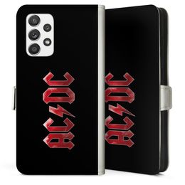 DeinDesign Galaxy A52s 5G Handy Klapph&uuml;lle Handyh&uuml;lle aus Kunst Leder wei&szlig; Flip Case Acdc Merchandise Logo Sideflip mit Lasche