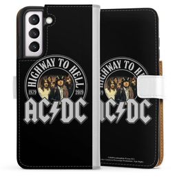 DeinDesign Galaxy S21 FE 5G Handy Klapph&uuml;lle Handyh&uuml;lle aus Kunst Leder wei&szlig; Flip Case Acdc Official Licensed Product Rock Sideflip mit Lasche