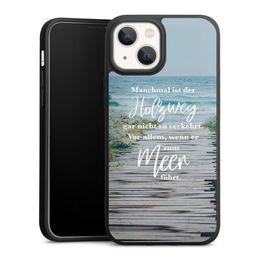 DeinDesign iPhone 13 Mini Handy Premium Silikon H&uuml;lle Handyh&uuml;lle schwarz Case Statement Beach Spruch Silikon Premium Case