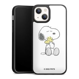 DeinDesign iPhone 13 Mini Handy Premium Silikon H&uuml;lle Handyh&uuml;lle schwarz Case Snoopy Love Peanuts Silikon Premium Case