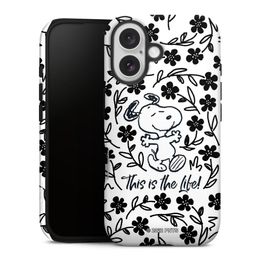 DeinDesign iPhone 16 Handy Panzer Handyh&uuml;lle robuste Outdoor H&uuml;lle Schutzh&uuml;lle matt Peanuts Flowers Snoopy Tough Case