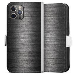 DeinDesign iPhone 12 Pro Handy Klapph&uuml;lle Handyh&uuml;lle aus Kunst Leder wei&szlig; Flip Case Anthracite Metallic Look Metal Sideflip mit Lasche