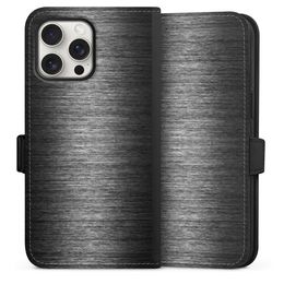 DeinDesign iPhone 15 Pro Max Handy Klapph&uuml;lle Handyh&uuml;lle aus Kunst Leder schwarz Flip Case Anthracite Metallic Look Metal Sideflip mit Lasche