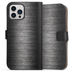 DeinDesign iPhone 13 Pro Max Handy Klapph&uuml;lle Handyh&uuml;lle aus Kunst Leder schwarz Flip Case Anthracite Metallic Look Metal Sideflip mit langer Lasche