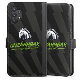 DeinDesign Galaxy A32 4G Handy Klapph&uuml;lle Handyh&uuml;lle aus Kunst Leder schwarz Flip Case Horse Borussia M&ouml;nchengladbach Official Licensed Product Sideflip mit 