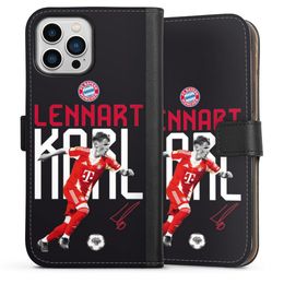 DeinDesign iPhone 13 Pro Max Handy Klapph&uuml;lle Handyh&uuml;lle aus Kunst Leder schwarz Flip Case Official Licensed Product Fcb Lennart Karl Sideflip mit langer Lasche