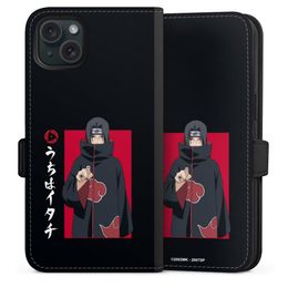 DeinDesign iPhone 15 Plus Handy Klapph&uuml;lle Handyh&uuml;lle aus Kunst Leder schwarz Flip Case Official Licensed Product Itachi Uchiha Naruto Shippuden Sideflip mit 