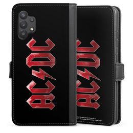 DeinDesign Galaxy A32 4G Handy Klapph&uuml;lle Handyh&uuml;lle aus Kunst Leder schwarz Flip Case Acdc Merchandise Logo Sideflip mit Lasche