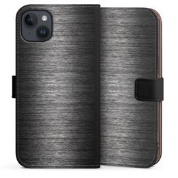 DeinDesign iPhone 14 Plus Handy Klapph&uuml;lle Handyh&uuml;lle aus Kunst Leder schwarz Flip Case Anthracite Metallic Look Metal Sideflip mit langer Lasche