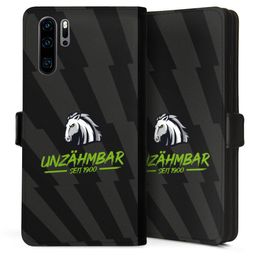 DeinDesign Huawei P30 Pro Handy Klapph&uuml;lle Handyh&uuml;lle aus Kunst Leder schwarz Flip Case Horse Borussia M&ouml;nchengladbach Official Licensed Product Sideflip mit 