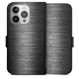 DeinDesign iPhone 14 Pro Handy Klapph&uuml;lle Handyh&uuml;lle aus Kunst Leder schwarz Flip Case Anthracite Metallic Look Metal Sideflip mit langer Lasche