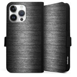 DeinDesign iPhone 14 Pro Max Handy Klapph&uuml;lle Handyh&uuml;lle aus Kunst Leder schwarz Flip Case Anthracite Metallic Look Metal Sideflip mit Lasche