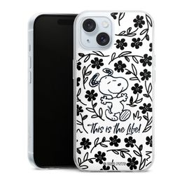 DeinDesign iPhone 15 Handy Silikon H&uuml;lle Case transparent Handyh&uuml;lle Peanuts Flowers Snoopy Silikon Case