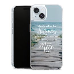 DeinDesign iPhone 15 Handy Silikon H&uuml;lle Case transparent Handyh&uuml;lle Statement Beach Spruch Silikon Case