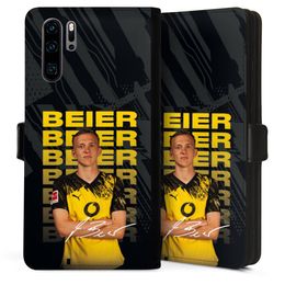 DeinDesign Huawei P30 Pro Handy Klapph&uuml;lle Handyh&uuml;lle aus Kunst Leder schwarz Flip Case Borussia Dortmund Maximilian Beier Bvb Sideflip mit langer Lasche
