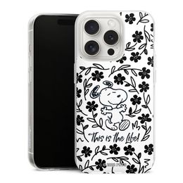 DeinDesign iPhone 15 Pro Handy Silikon H&uuml;lle Case transparent Handyh&uuml;lle Peanuts Flowers Snoopy Silikon Case