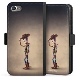 DeinDesign iPhone SE (2020) Handy Klapph&uuml;lle Handyh&uuml;lle aus Kunst Leder schwarz Flip Case Disney Pixar Toy Story Woody Sideflip mit Lasche