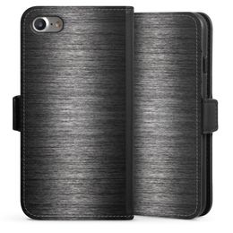 DeinDesign iPhone SE (2020) Handy Klapph&uuml;lle Handyh&uuml;lle aus Kunst Leder schwarz Flip Case Metal Metallic Look Anthracite Sideflip mit Lasche