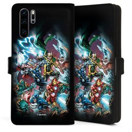 DeinDesign Huawei P30 Pro Handy Klapph&uuml;lle Handyh&uuml;lle aus Kunst Leder schwarz Flip Case Avengers Marvel Comic Sideflip mit langer Lasche