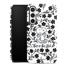 DeinDesign Galaxy S23 FE Handy Panzer Handyh&uuml;lle robuste Outdoor H&uuml;lle Schutzh&uuml;lle gl&auml;nzend Peanuts Flowers Snoopy Tough Case