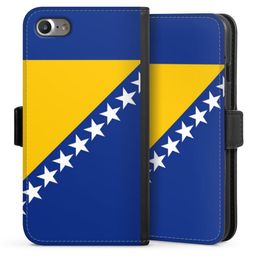 DeinDesign iPhone 8 Handy Klapph&uuml;lle Handyh&uuml;lle aus Kunst Leder schwarz Flip Case Bosnia Flag Sideflip mit Lasche