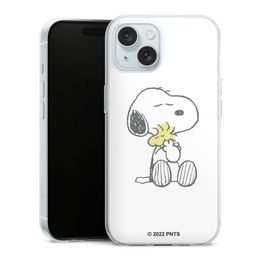 DeinDesign iPhone 15 Handy Silikon H&uuml;lle Case transparent Handyh&uuml;lle Snoopy Love Peanuts Silikon Case