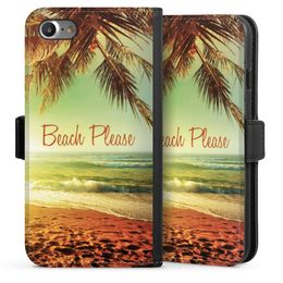 DeinDesign iPhone SE (2020) Handy Klapph&uuml;lle Handyh&uuml;lle aus Kunst Leder schwarz Flip Case Beach Palm Tree Urlaub Sideflip mit Lasche
