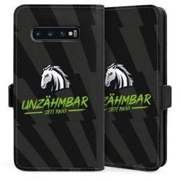 DeinDesign Galaxy S10 Plus Handy Klapph&uuml;lle Handyh&uuml;lle aus Kunst Leder schwarz Flip Case Horse Borussia M&ouml;nchengladbach Official Licensed Product Sideflip mit 