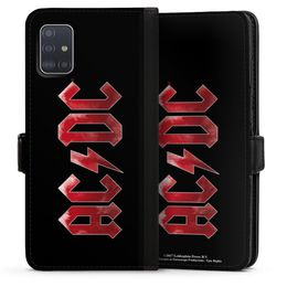 DeinDesign Galaxy A51 Handy Klapph&uuml;lle Handyh&uuml;lle aus Kunst Leder schwarz Flip Case Acdc Merchandise Logo Sideflip mit Lasche